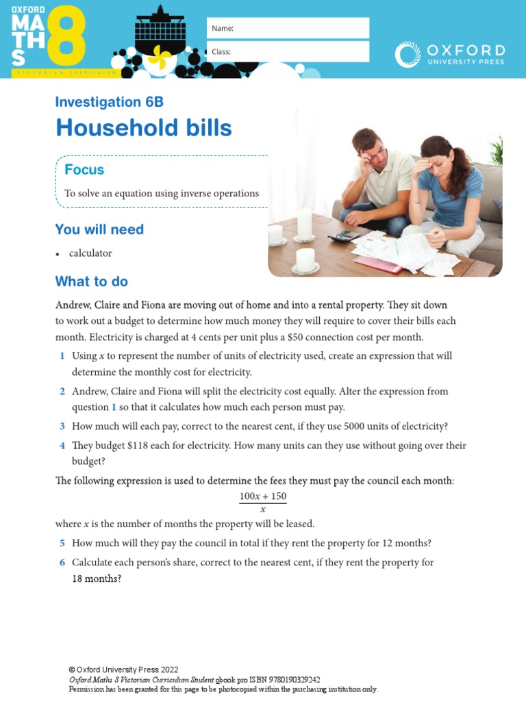 OXF MATHS 8 INV 6B Household Bills | PDF