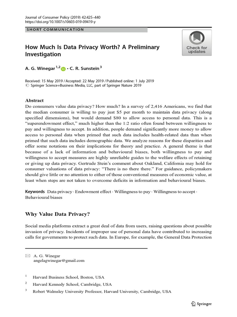 How Much Is Data Privacy Worth-A Preliminary Investigation-Winegar & Sunstein-2019 | PDF ...