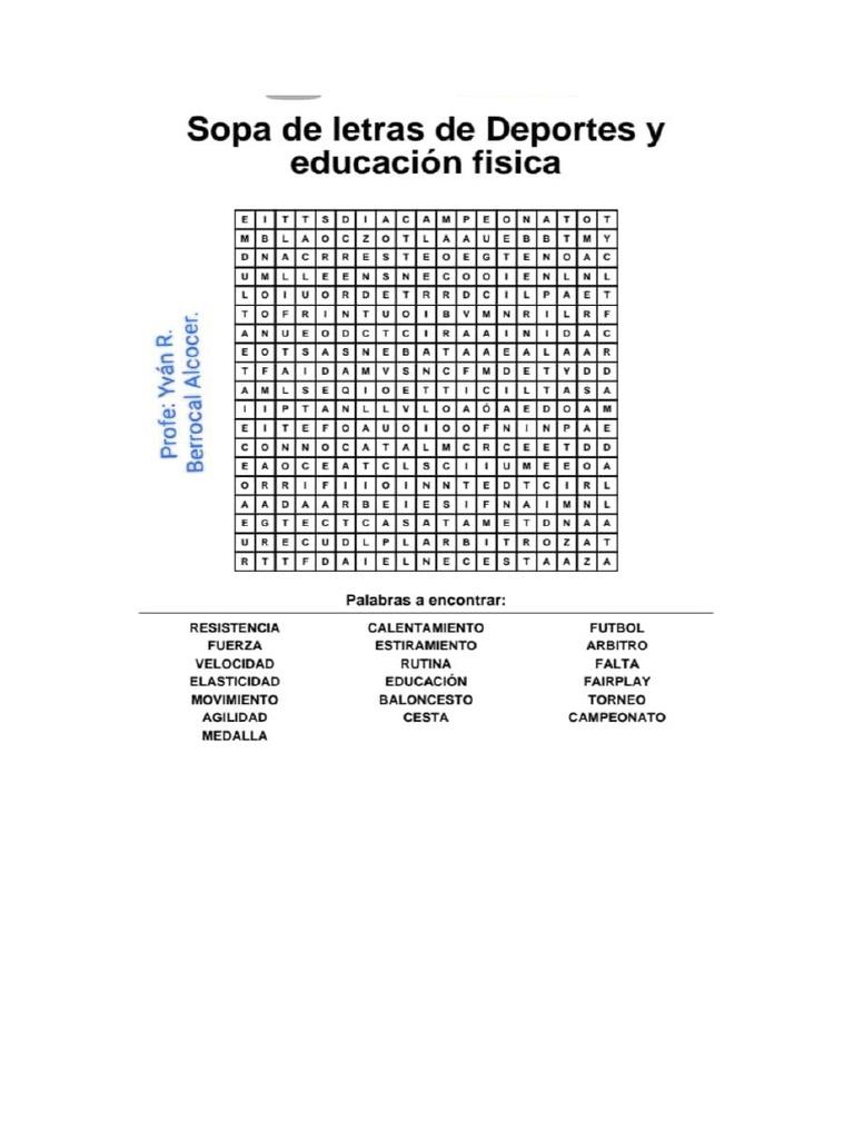 Sopa de Letras de Deportes y Educacion Física | PDF