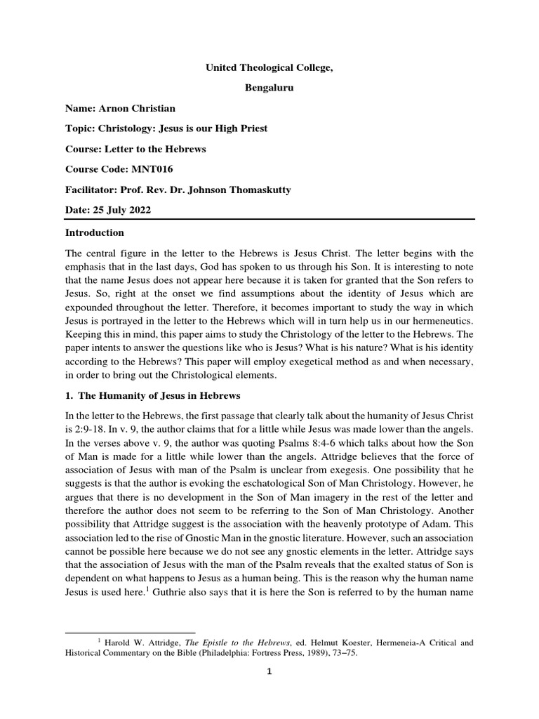 Christology-Jesus is our High Priest | PDF | Epistle To The Hebrews ...