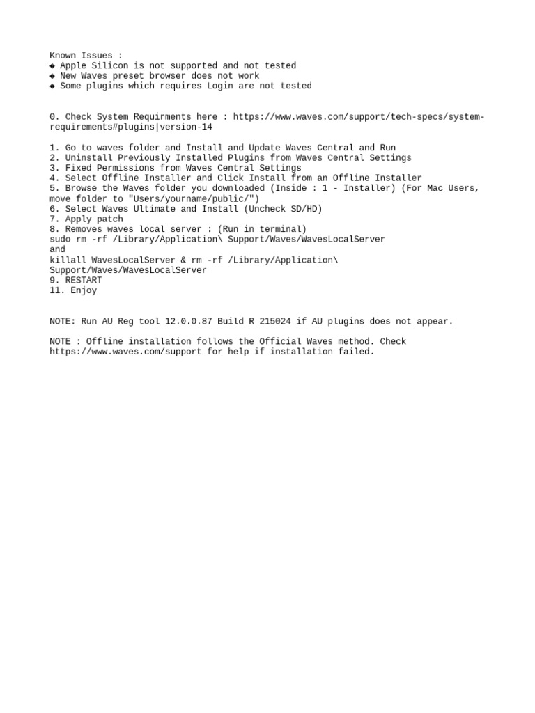 Waves Plugin Installation Guide | PDF