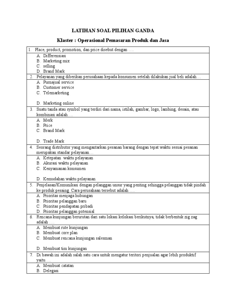 Latihan Soal Pilihan Ganda 1 | PDF