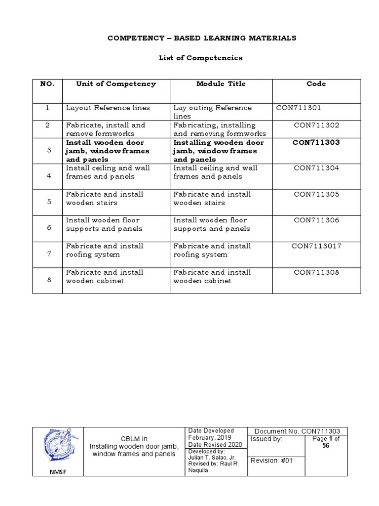 CBLM Fabricate and Install Door Jamb | PDF | Technology & Engineering