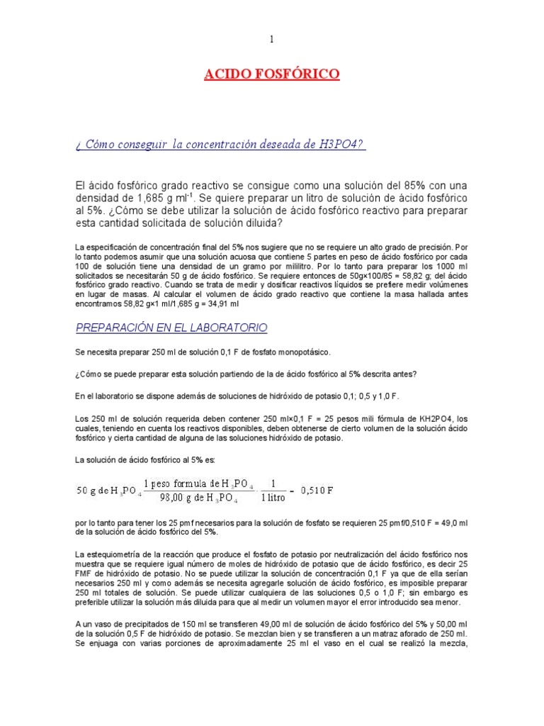 Preparación y Densidad del Ácido Fosfórico | PDF