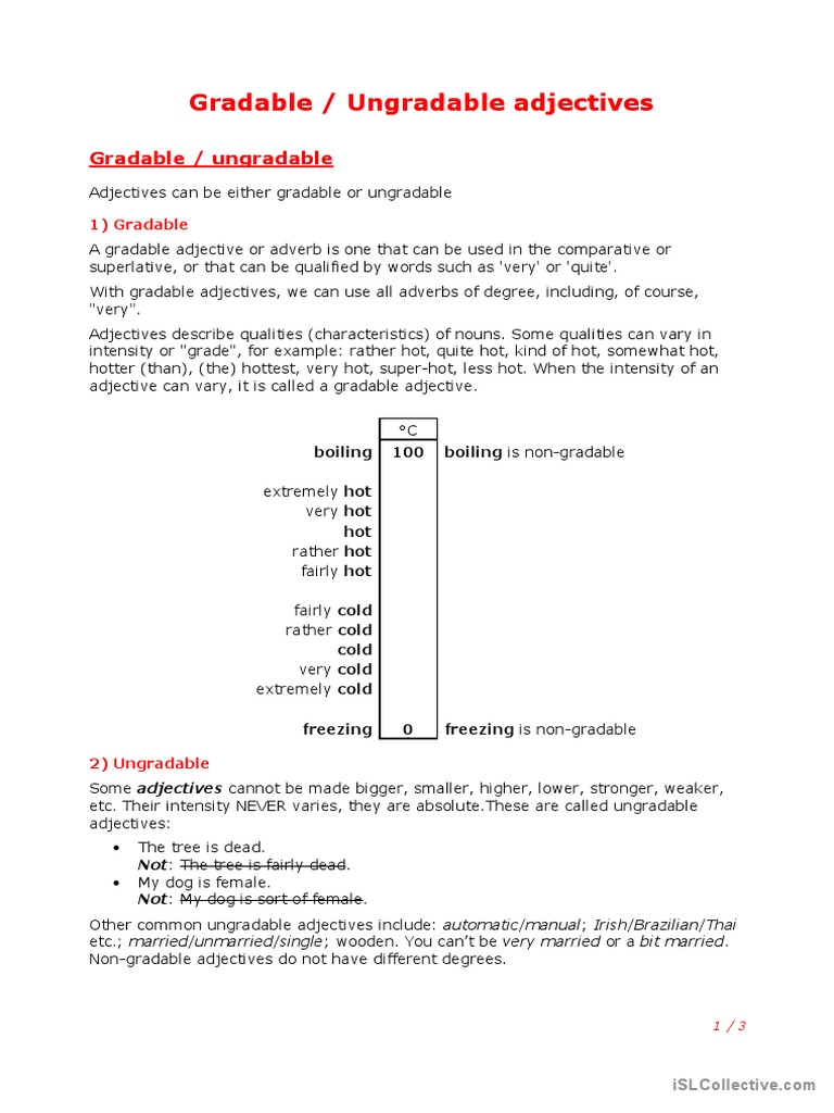 Adjectives - Gradable and ungradable | PDF