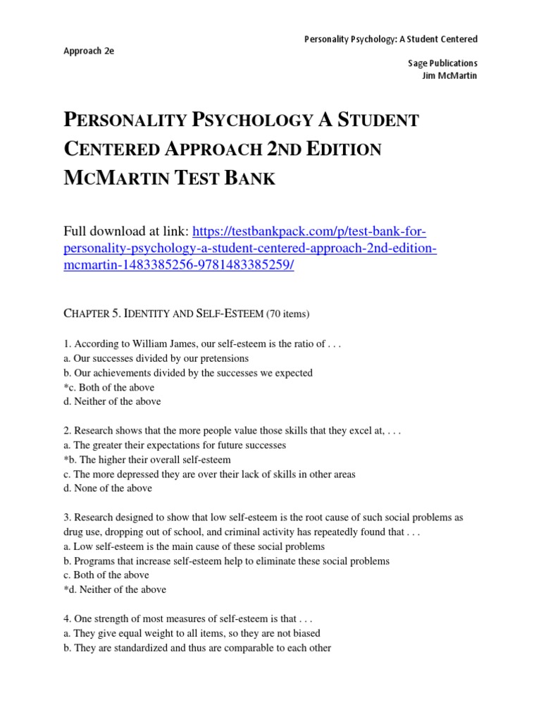 Personality Psychology A Student Centered Approach 2nd Edition McMartin ...