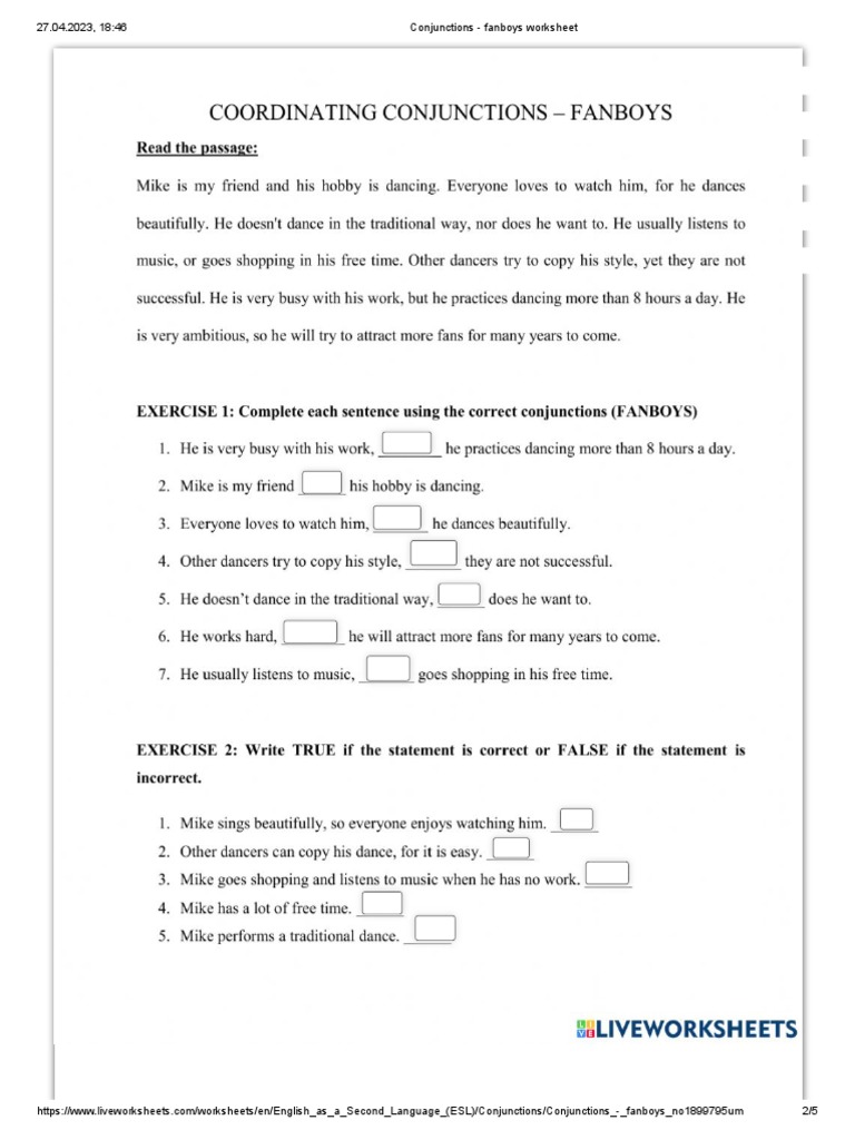 Fanboys Worksheet Coordinating Conjunctions Craft And Writing Activity
