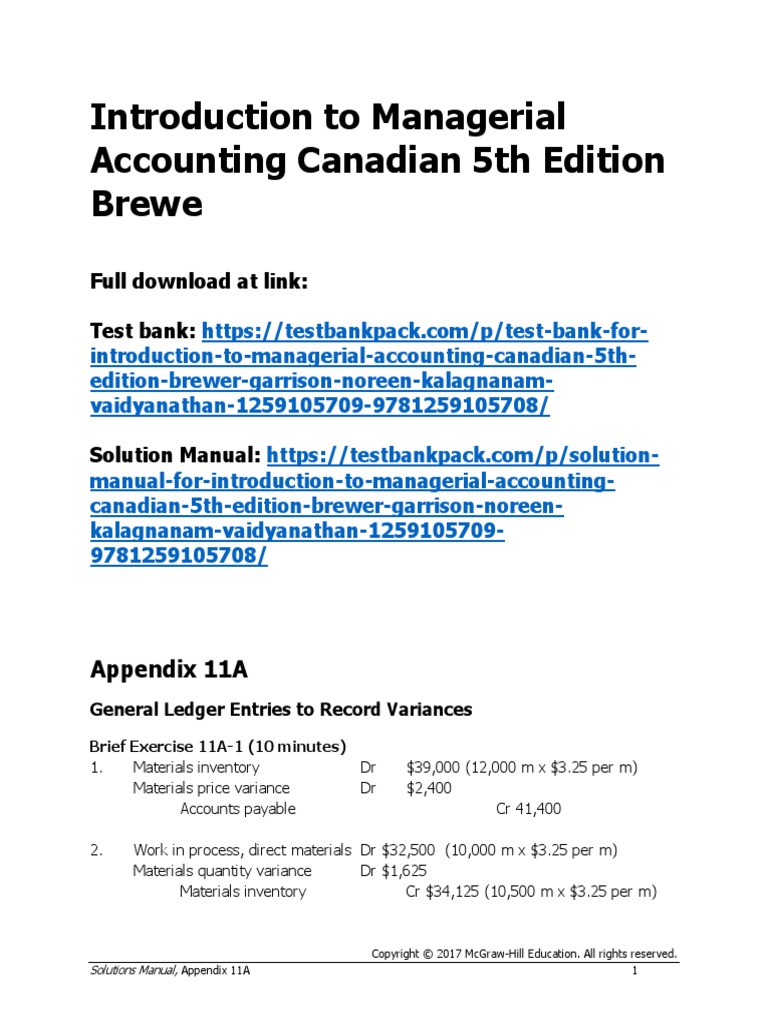 Introduction To Managerial Accounting Canadian 5th Edition Brewer ...