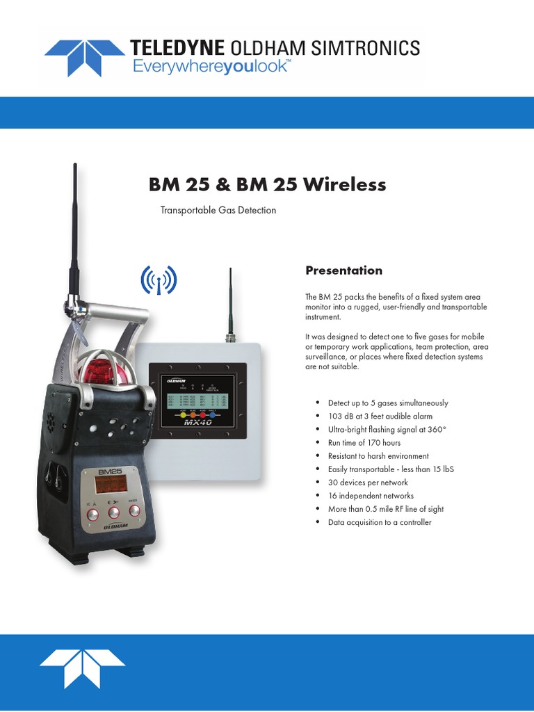 Teledyne Oldham BM25 Area Gas Detector Brochure | PDF | Computer Network | Battery Charger