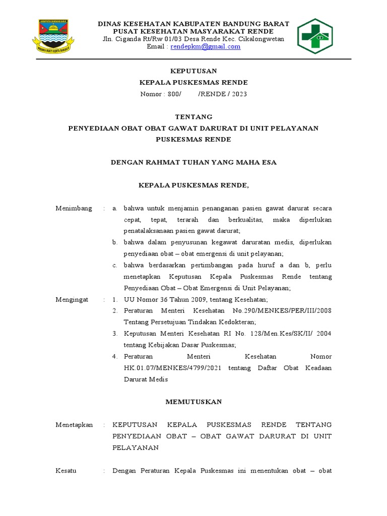 SK Pengadaan Obat Gawat Darurat | PDF