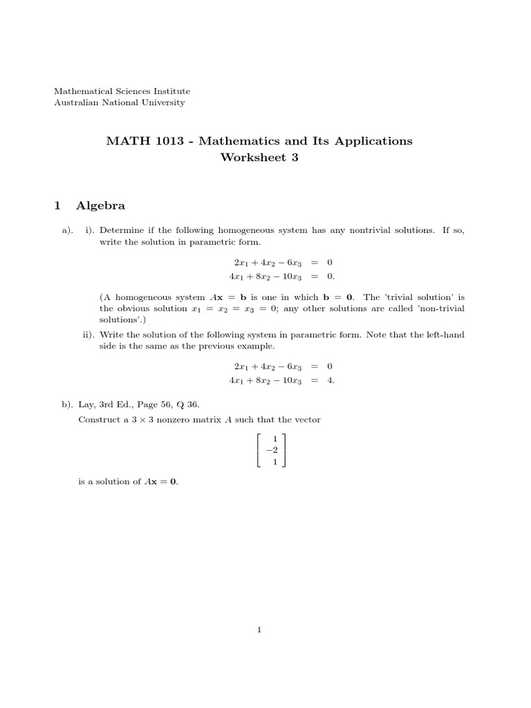 MATH1013 Worksheet3 | PDF