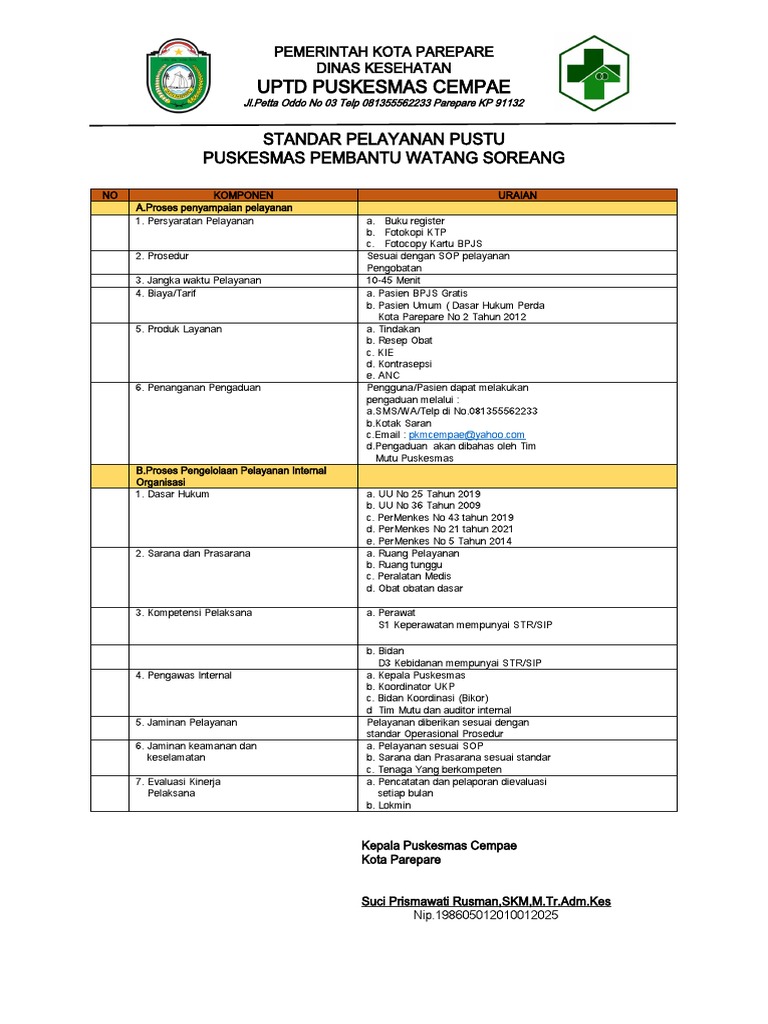 Standar Pelayanan Pustu | PDF