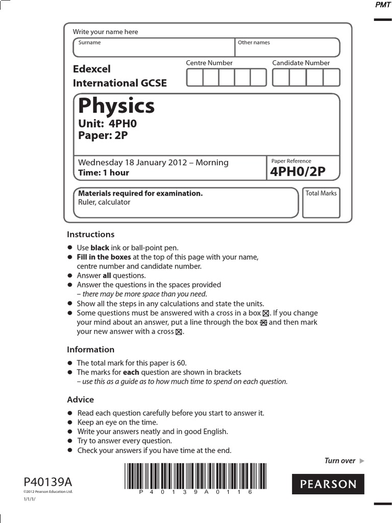 January 2012 QP - Paper 2P Edexcel Physics IGCSE | PDF
