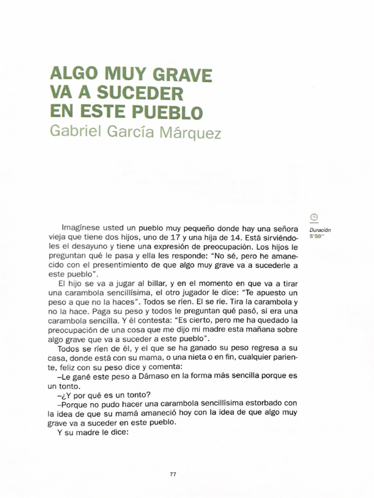 Gabriel García Márquez- Algo raro va a suceder en este pueblo | PDF