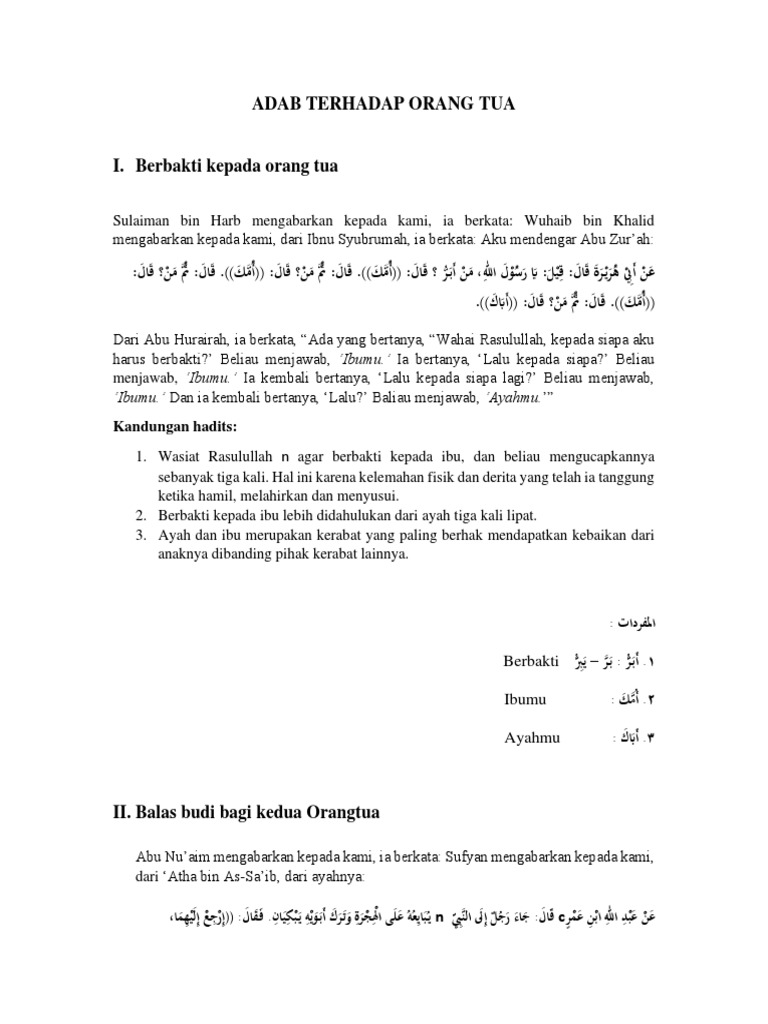 Hadits tentang Adab kepada Orang Tua | PDF