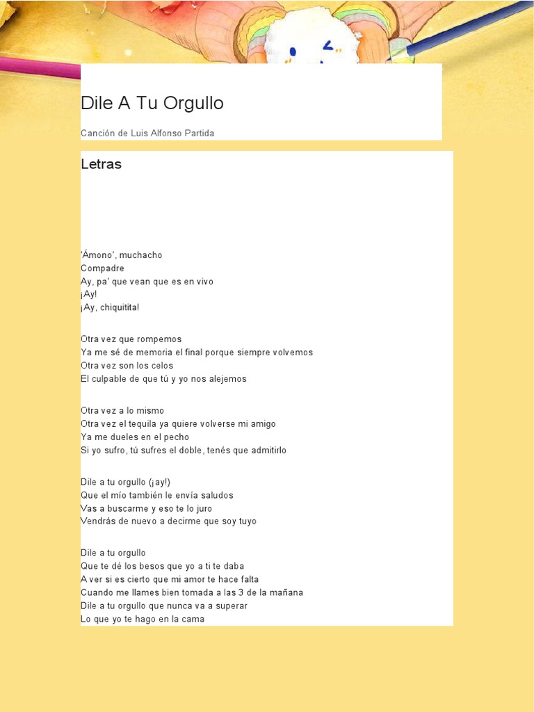 Letra de "Dile a Tu Orgullo" | PDF | Arte