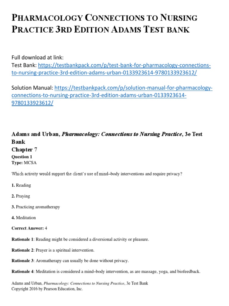 Pharmacology Connections To Nursing Practice 3rd Edition Adams Test ...