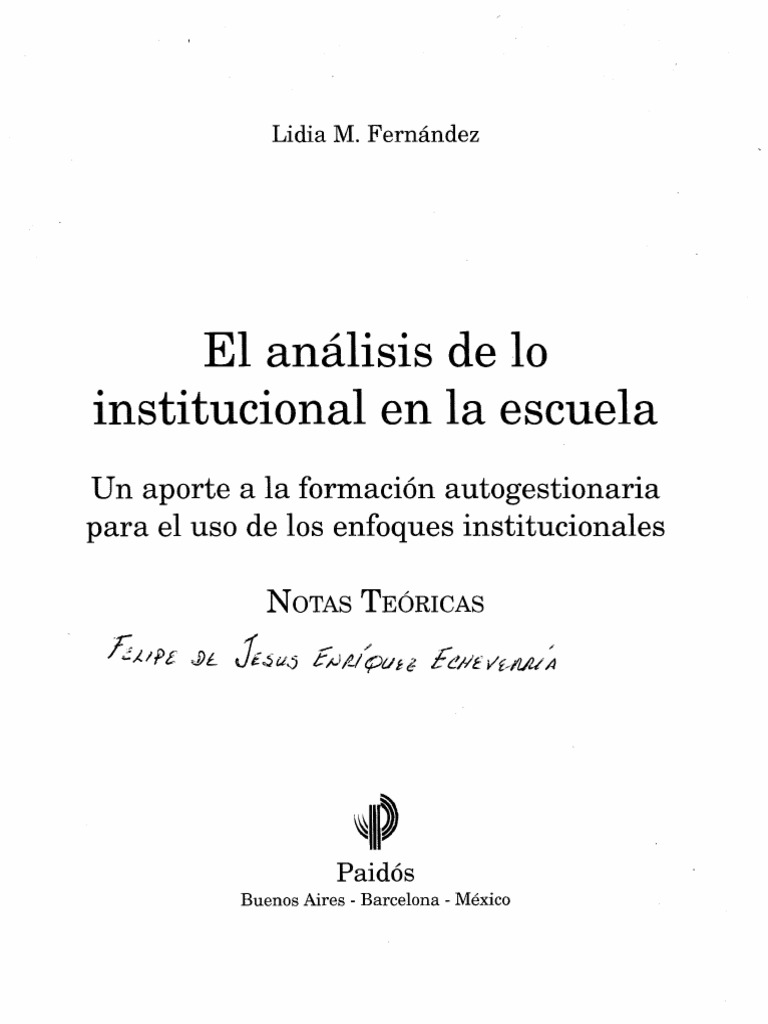 Lidia M. Fernández - El Análisis de Lo Institucional en La Escuela | PDF