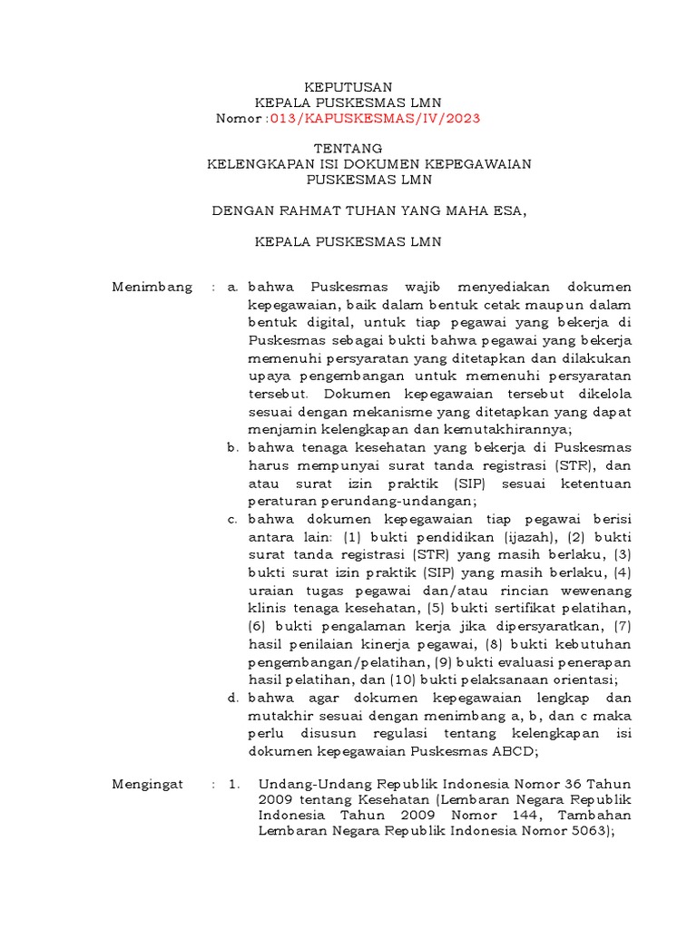 SK TTG Kelengkapan Isi Dokumen Kepegawaian - SS | PDF