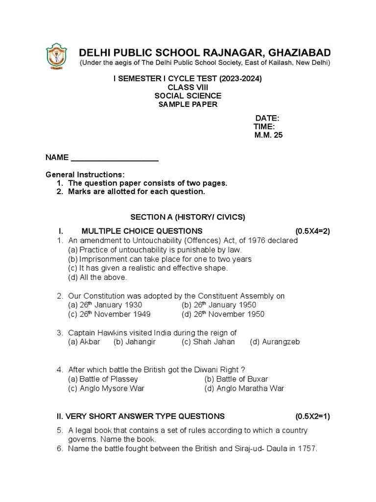 Social Science Sample Paper | PDF | Resource