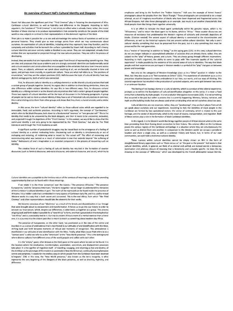An Overview of Stuart Hall's Cultural Identity and Diaspora | PDF