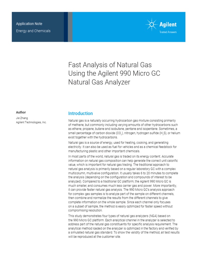 Application Natural Gas Analyzer 990 Micro Gc 5994 1040en Agilent Pdf