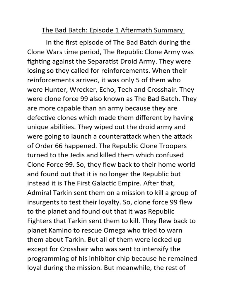 The Bad Batch Episode 1 Aftermath Summary | PDF