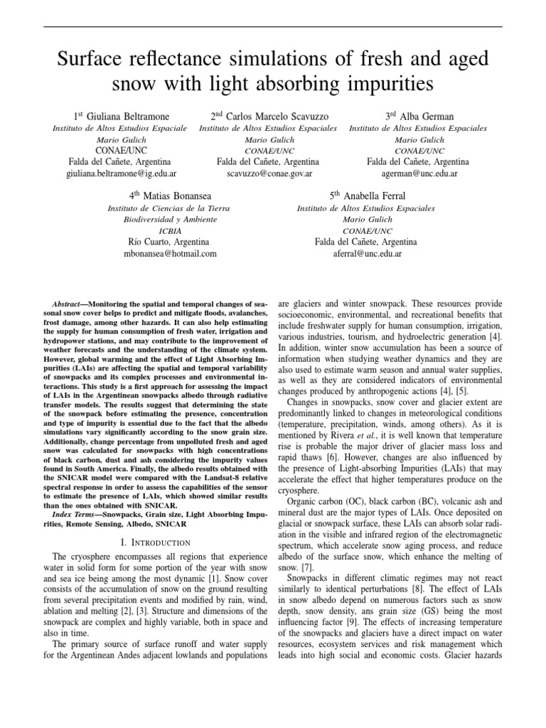 Surface Reflectance Simulations of Fresh and Aged Snow With Light ...