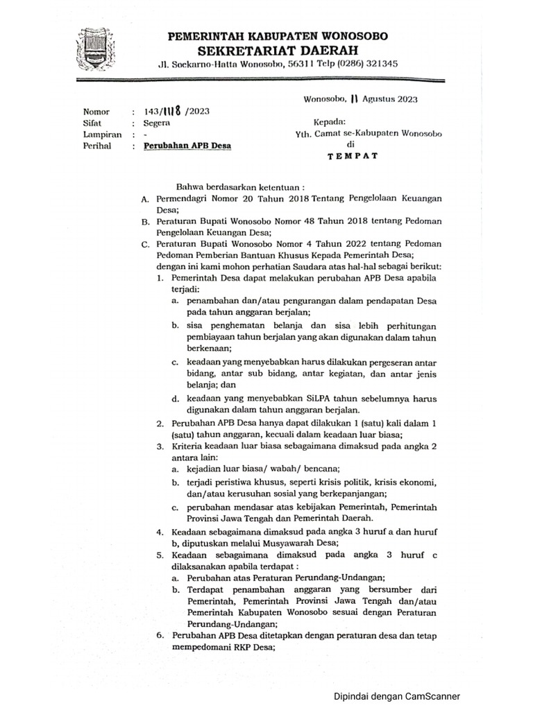 SE Perubahan APBDES-1 | PDF