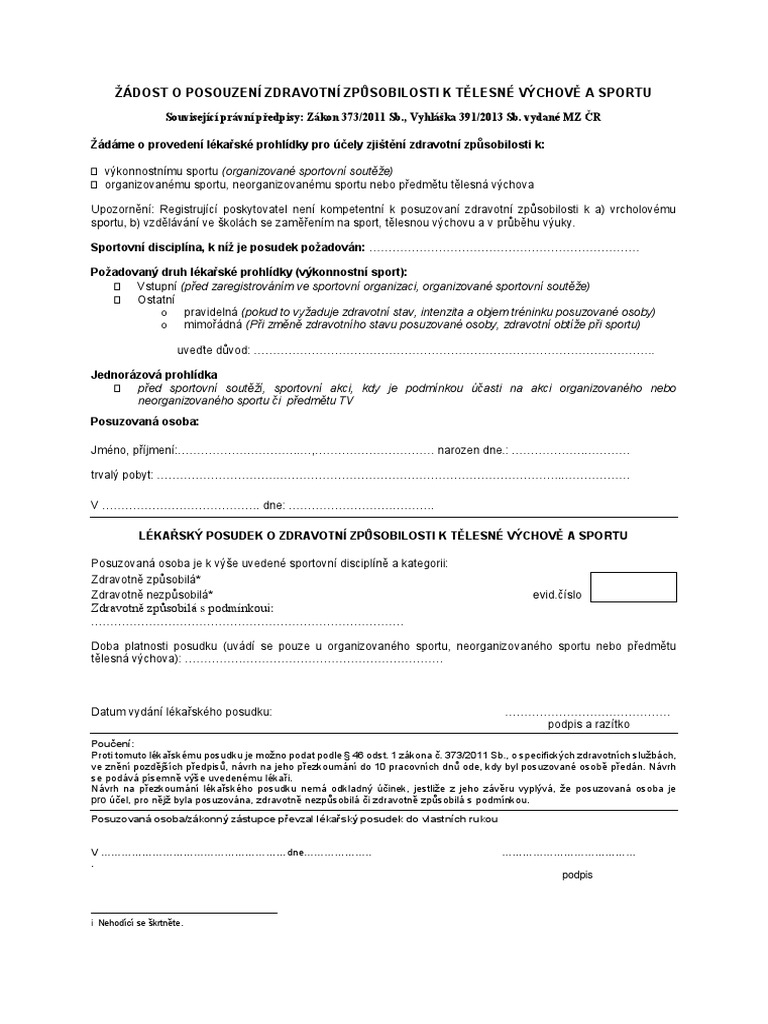 Potvrzení o Zdravotní Způsobilosti | PDF