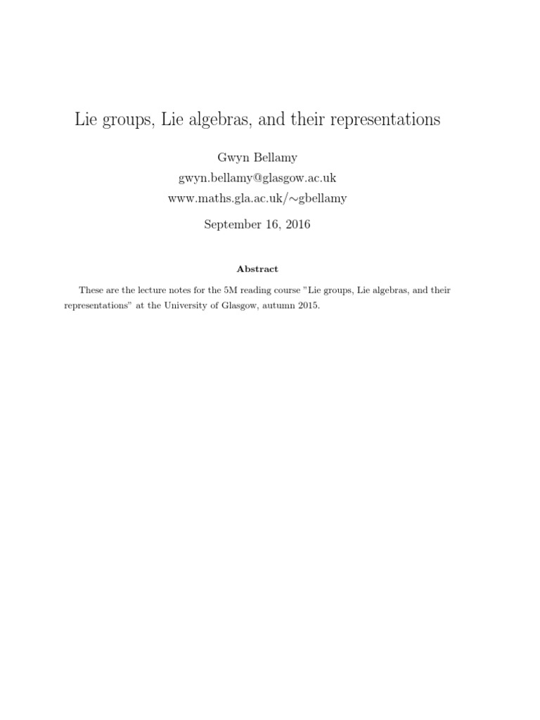 Lie Groups, Lie Algebras, and Their Representations | PDF | Lie Algebra ...