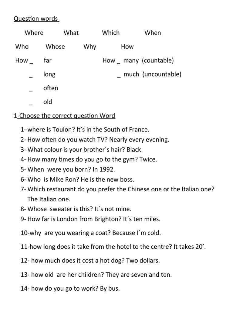 QUESTION WORDS - PRACTICE | PDF