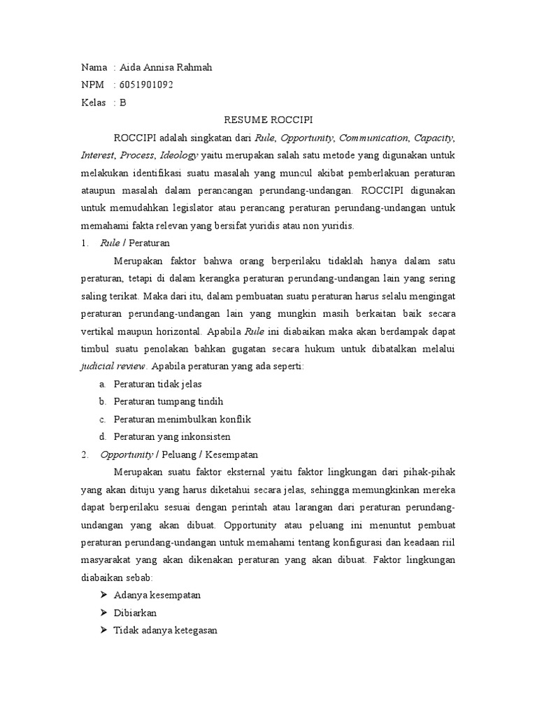 Resume ROCCIPI - Aida Annisa Rahmah - 6051901092 Kelas B | PDF