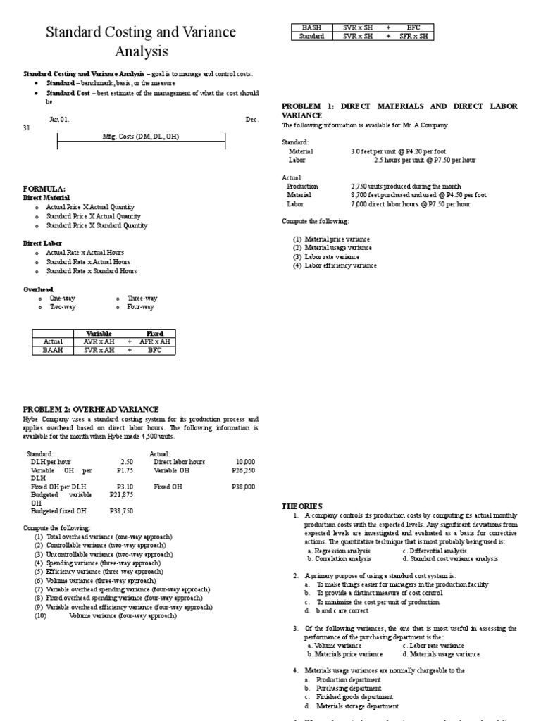 Standard Costing and Variance Analysis - Mr. Accounting | PDF
