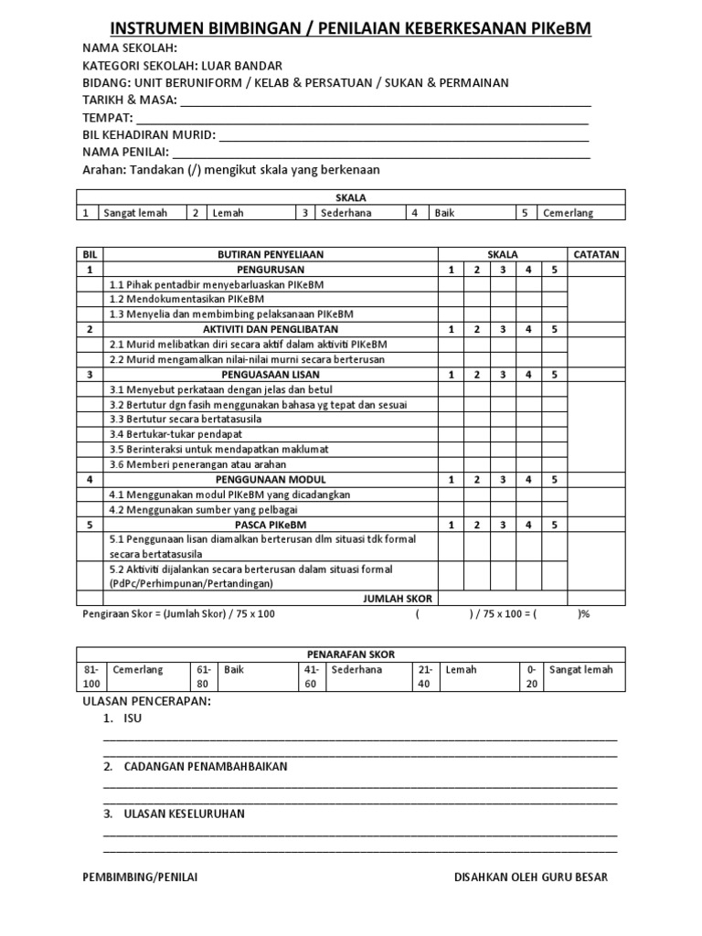 INSTRUMEN BIMBINGAN & PENILAIAN KEBERKESANAN PIKeBM | PDF