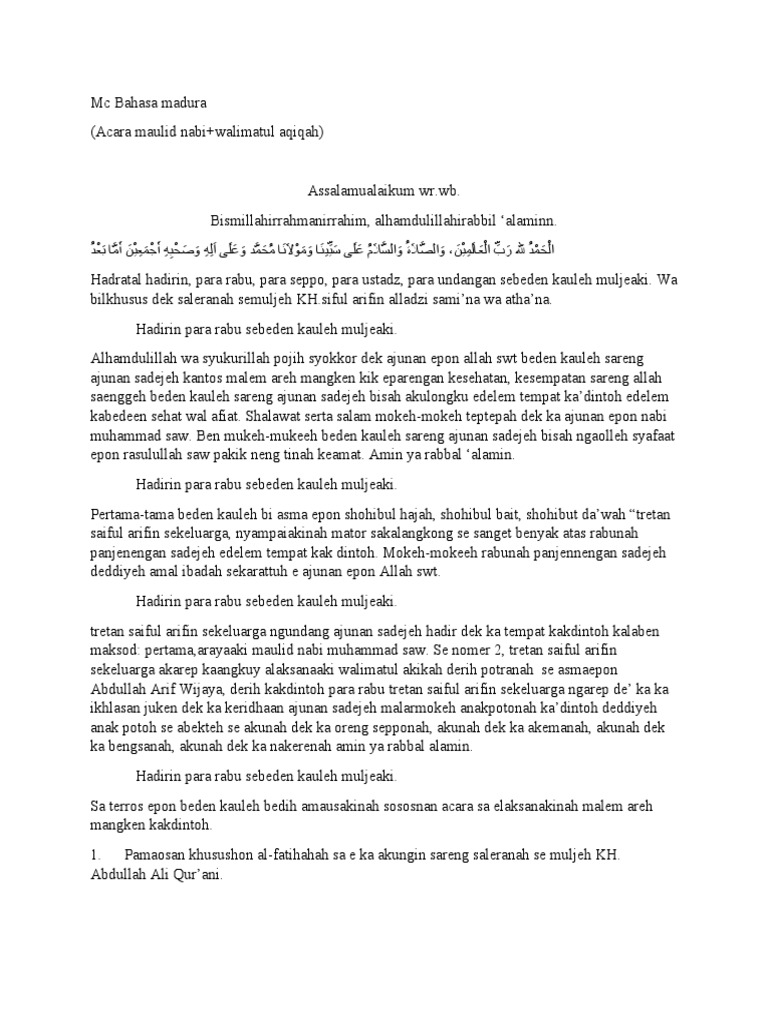 Contoh Teks Pembawa Acara Versi Bahasa Madura | PDF