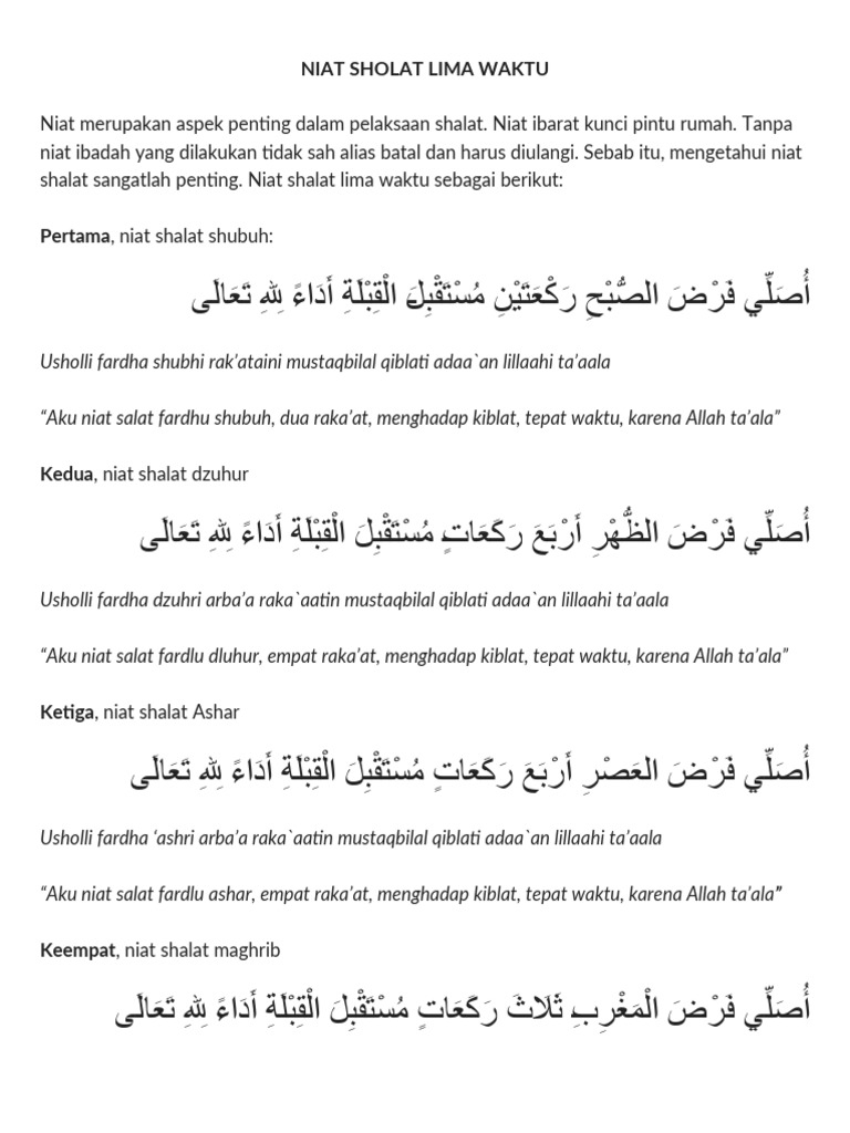 438012127 Niat Sholat Lima Waktu | PDF