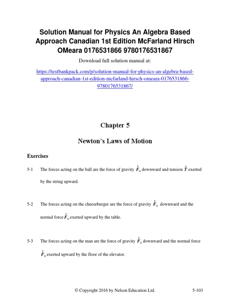 Physics An Algebra Based Approach Canadian 1st Edition McFarland ...