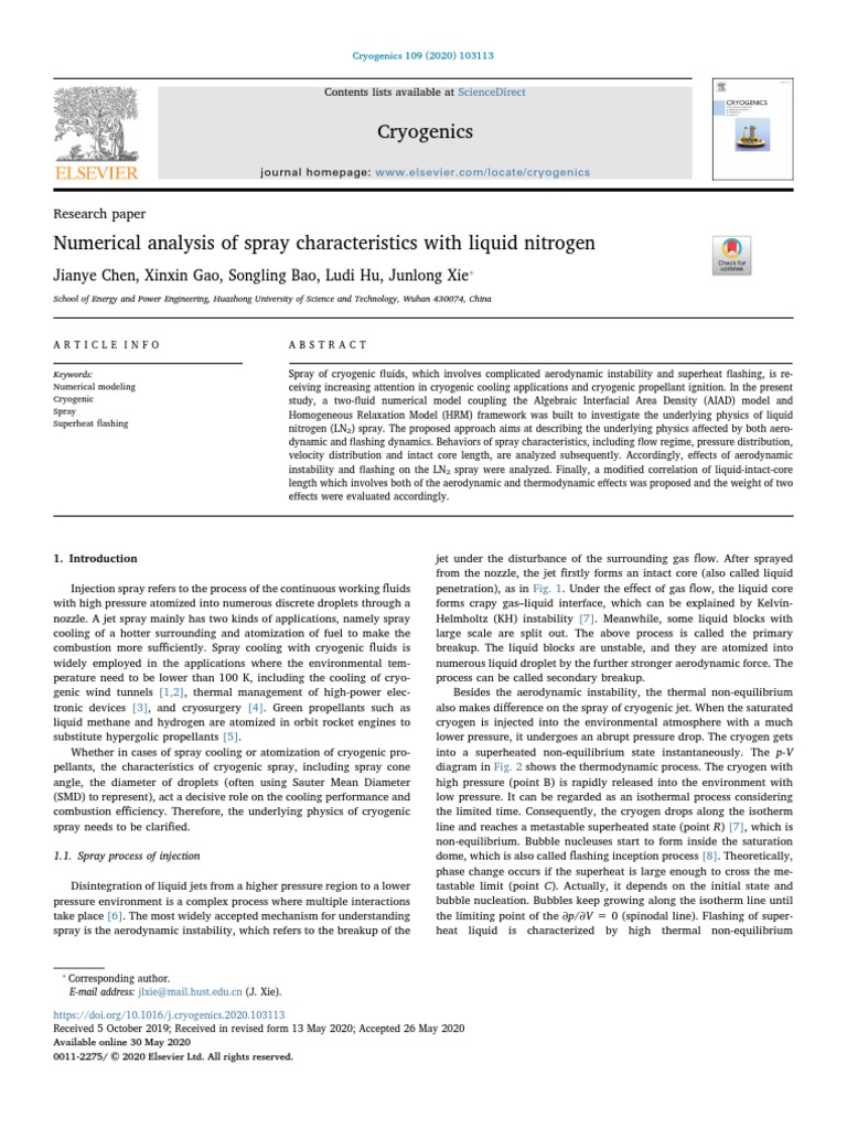Numerical Analysis of Spray Characteristics With Liquid Nitrogen | PDF