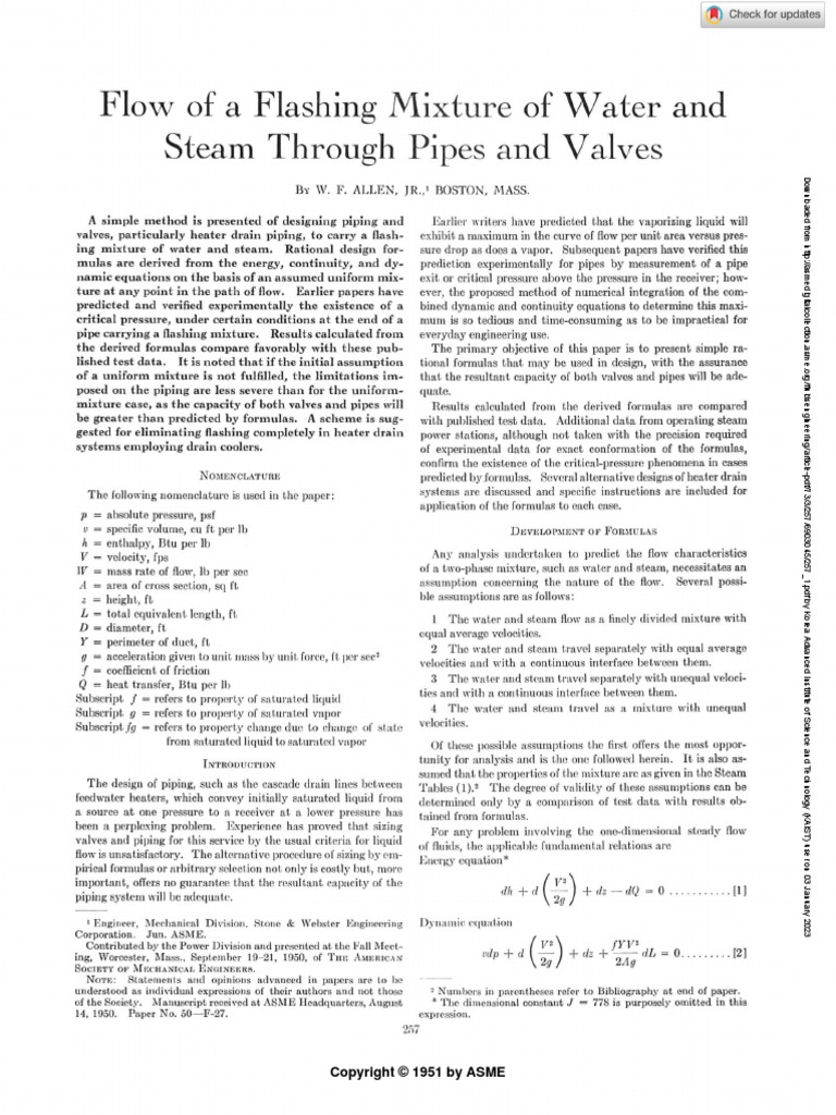 Flow of A Flashing Mixture of Water and Steam Through Pipes and Valves | PDF