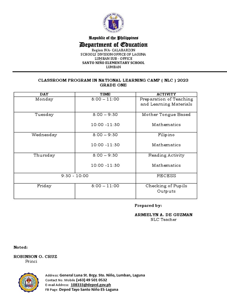 Snes-Nlc Classroom Program | PDF