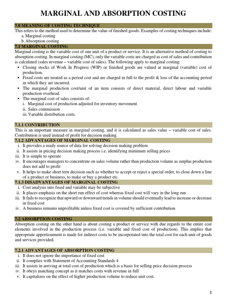 Marginal and Absorption Costing | PDF | Cost Accounting | Cost Of Goods ...