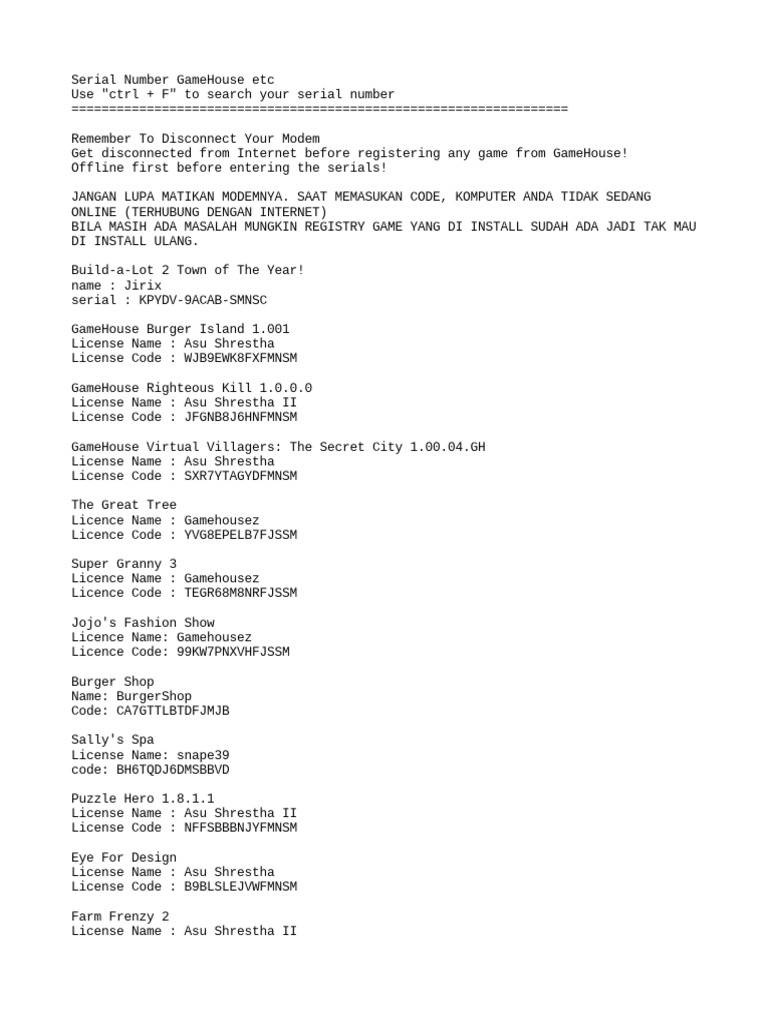 GameHouse Registration Codes List | PDF | World Wide Web | Internet & Web