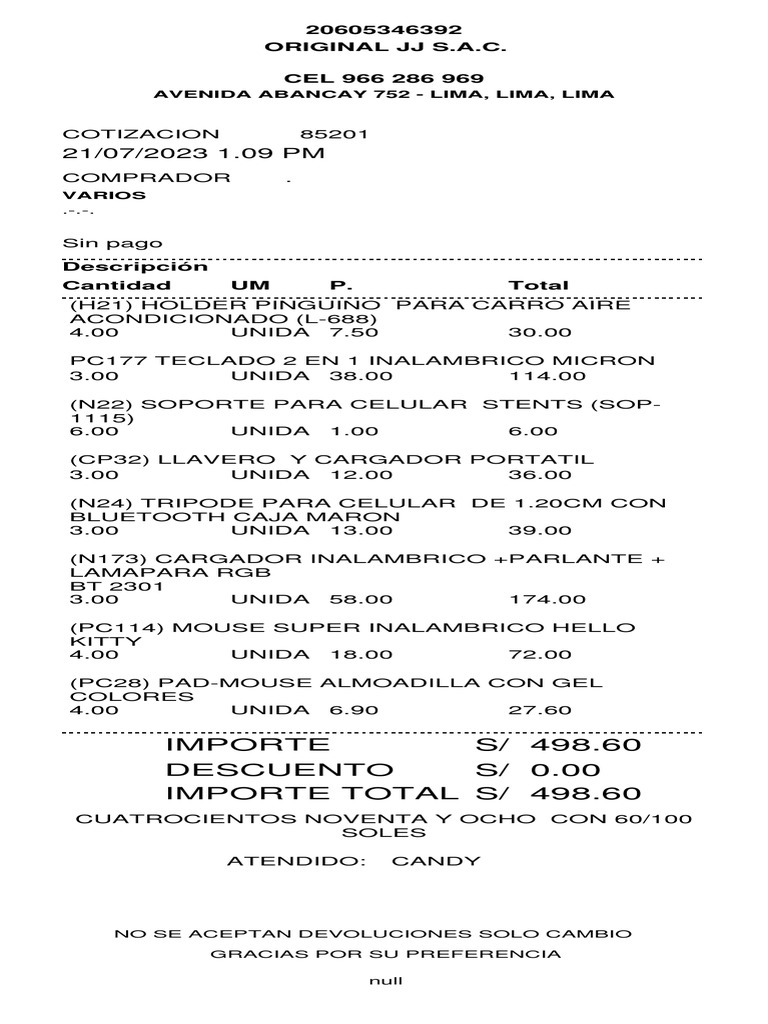 Cotización 85201 | PDF Cotización 85201 | PDF