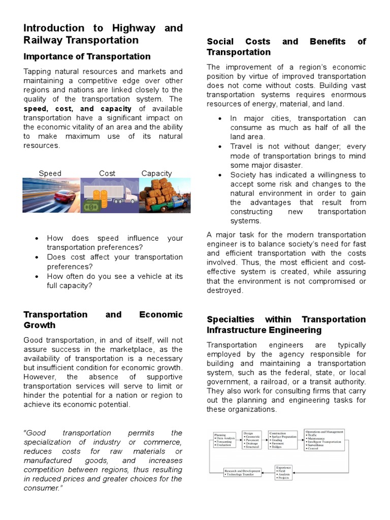 Introduction To Highway and Railway Transportation | PDF