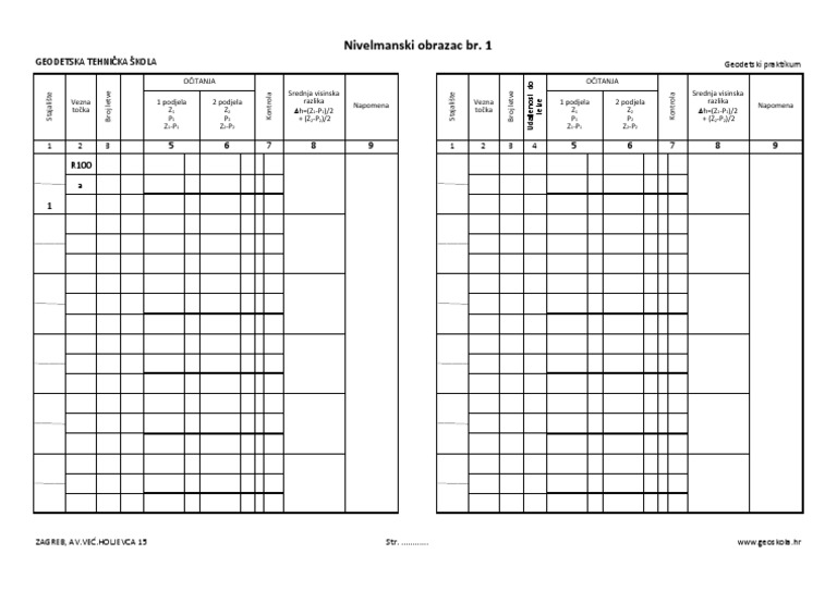 Nivelmanski Zapisnik Br. 1 (Generalni) | PDF