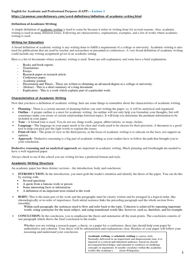 Academic Writing: Definition & Structure | PDF