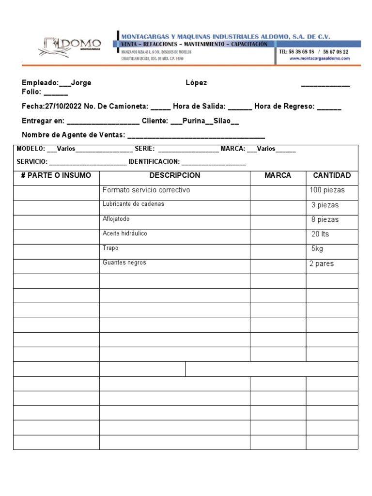 FORMATO SOLICITUD DE INSUMOS Silao La Fe | PDF