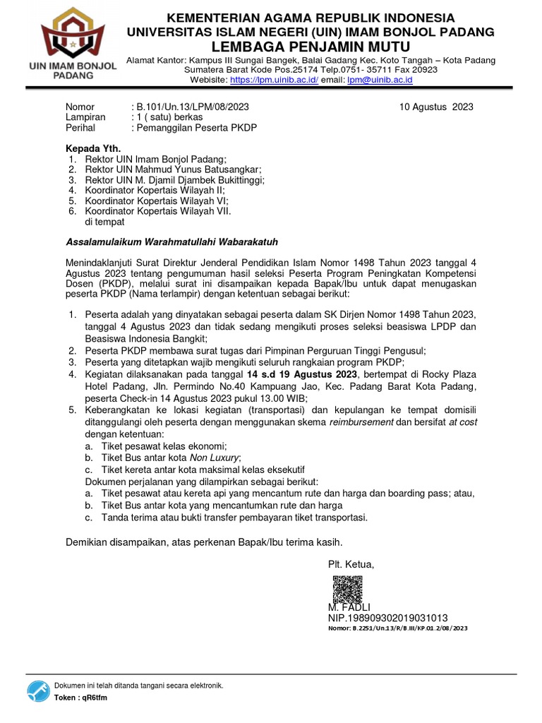 Pemanggilan Peserta PKDP Angkatan 1 | PDF