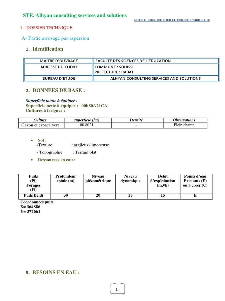 NOTE DE CALCUL ARROSAGE AUTOMATIQUE | PDF
